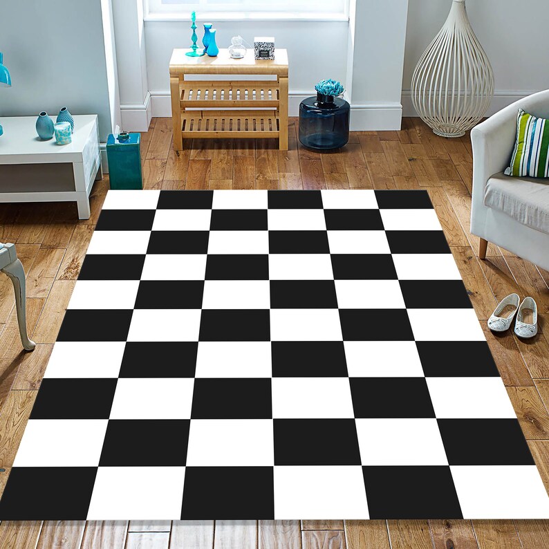 Chess Checkered, Nostalgic Retro Style Rug, 80's Themed, 90's Room Rug ...