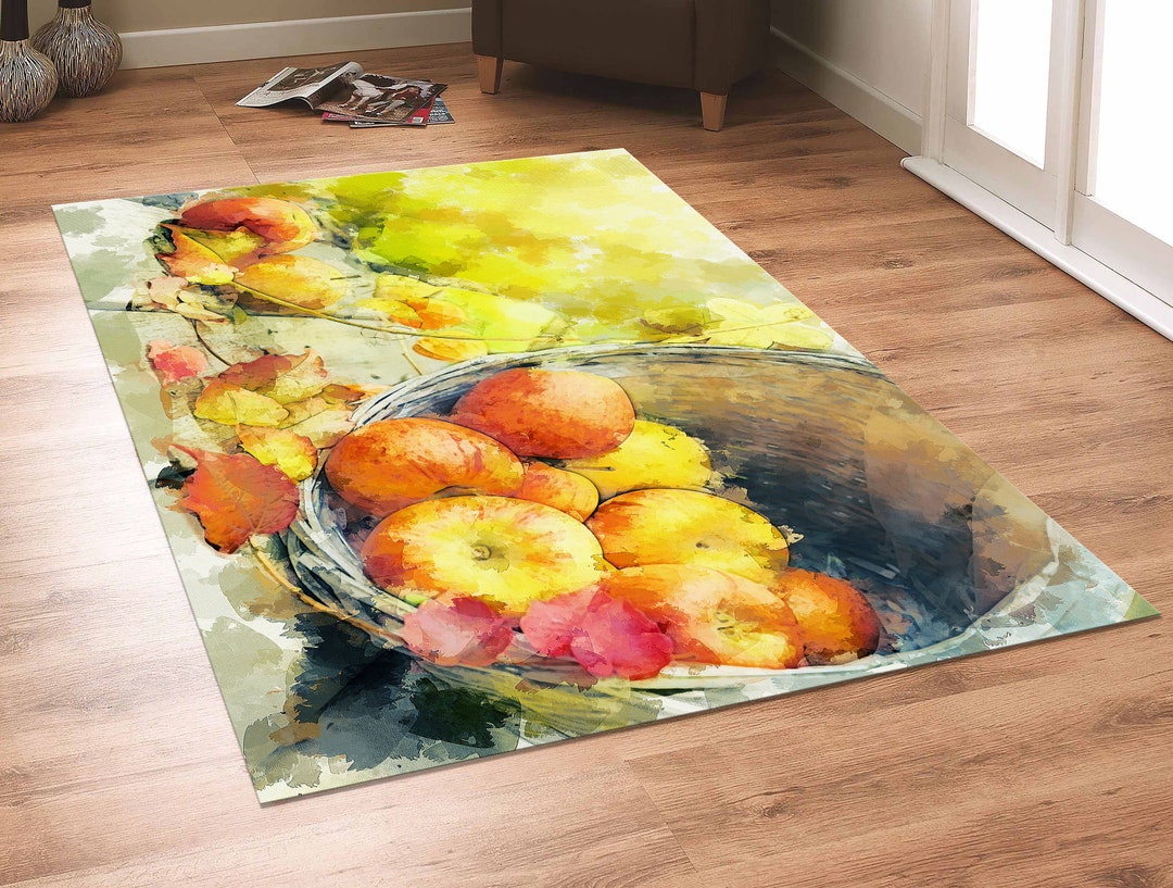 Oil Painting Apples Rug, Fruit Pattern Kitchen Rug, Fruit Basket Mat ...