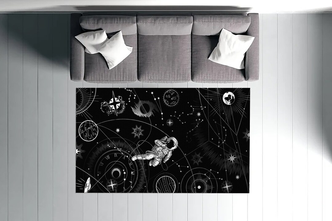Astronaut and Space Themed Carpet, Astronaut in Space, Planet and Stars ...