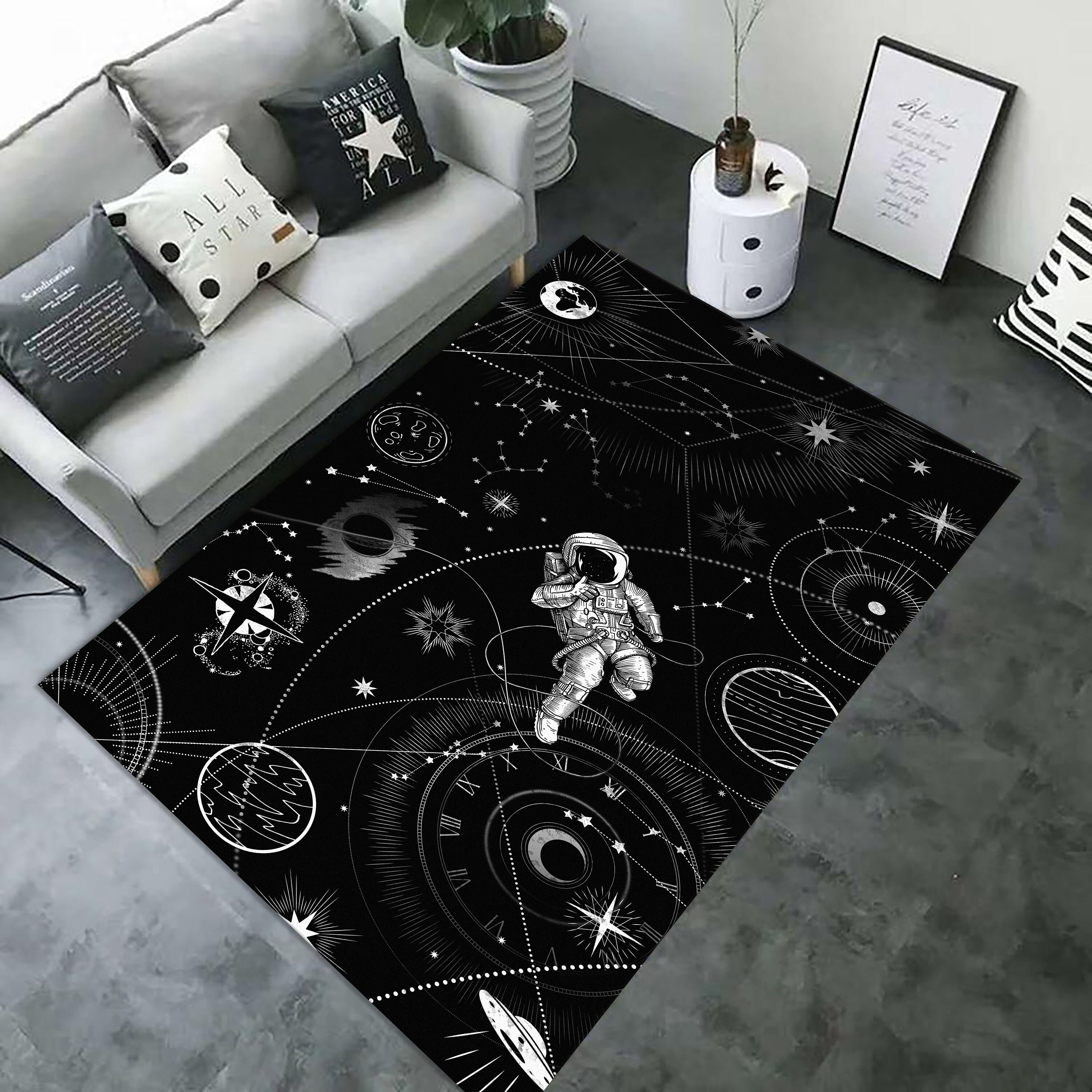 Astronaut and Space Themed Carpet, Astronaut in Space, Planet and Stars ...