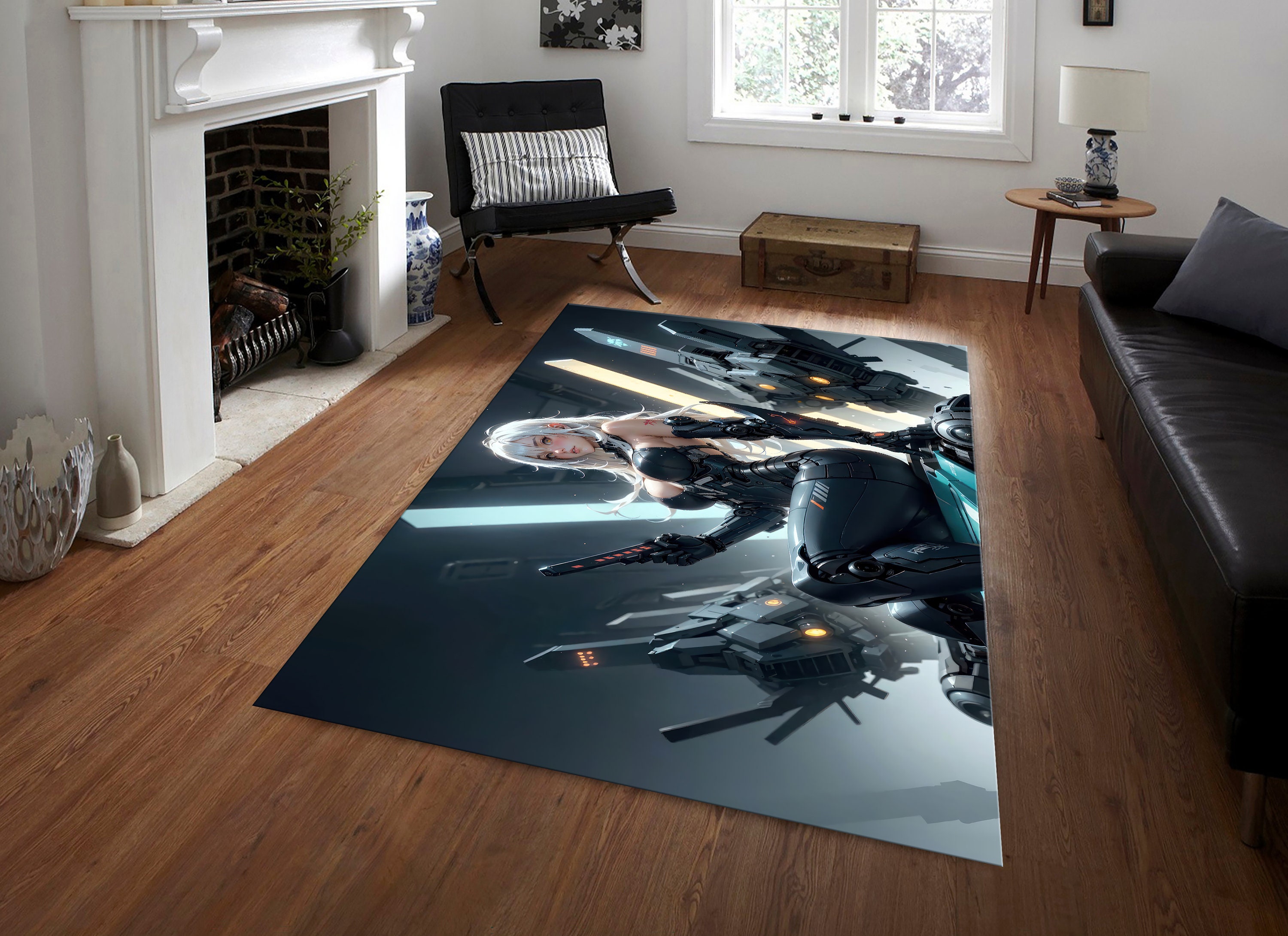 Anime Cyber Girl Printed Rug, AI Design Anime Girl, Wall Tapestry ...