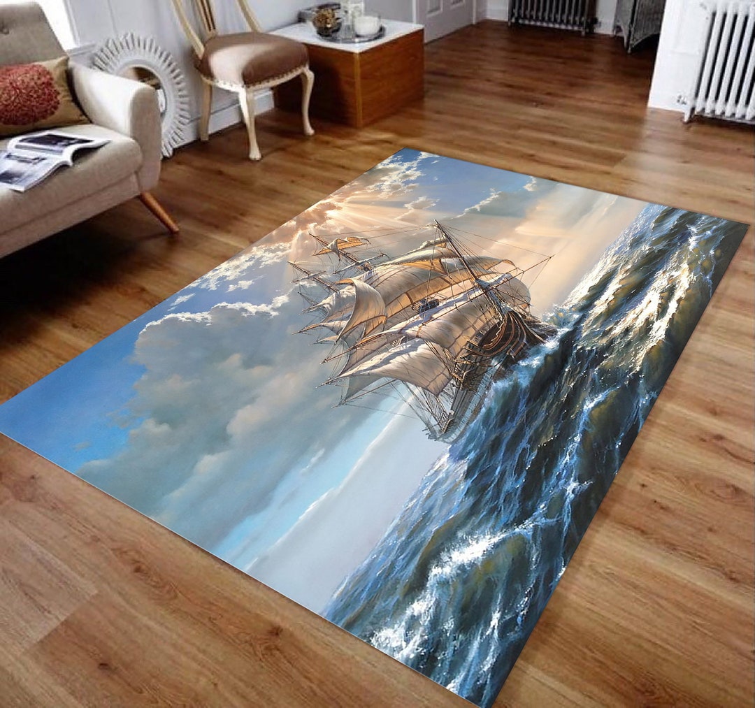 Sailing Ship in the Middle of the Ocean, Pirate Ship Themed Carpet ...