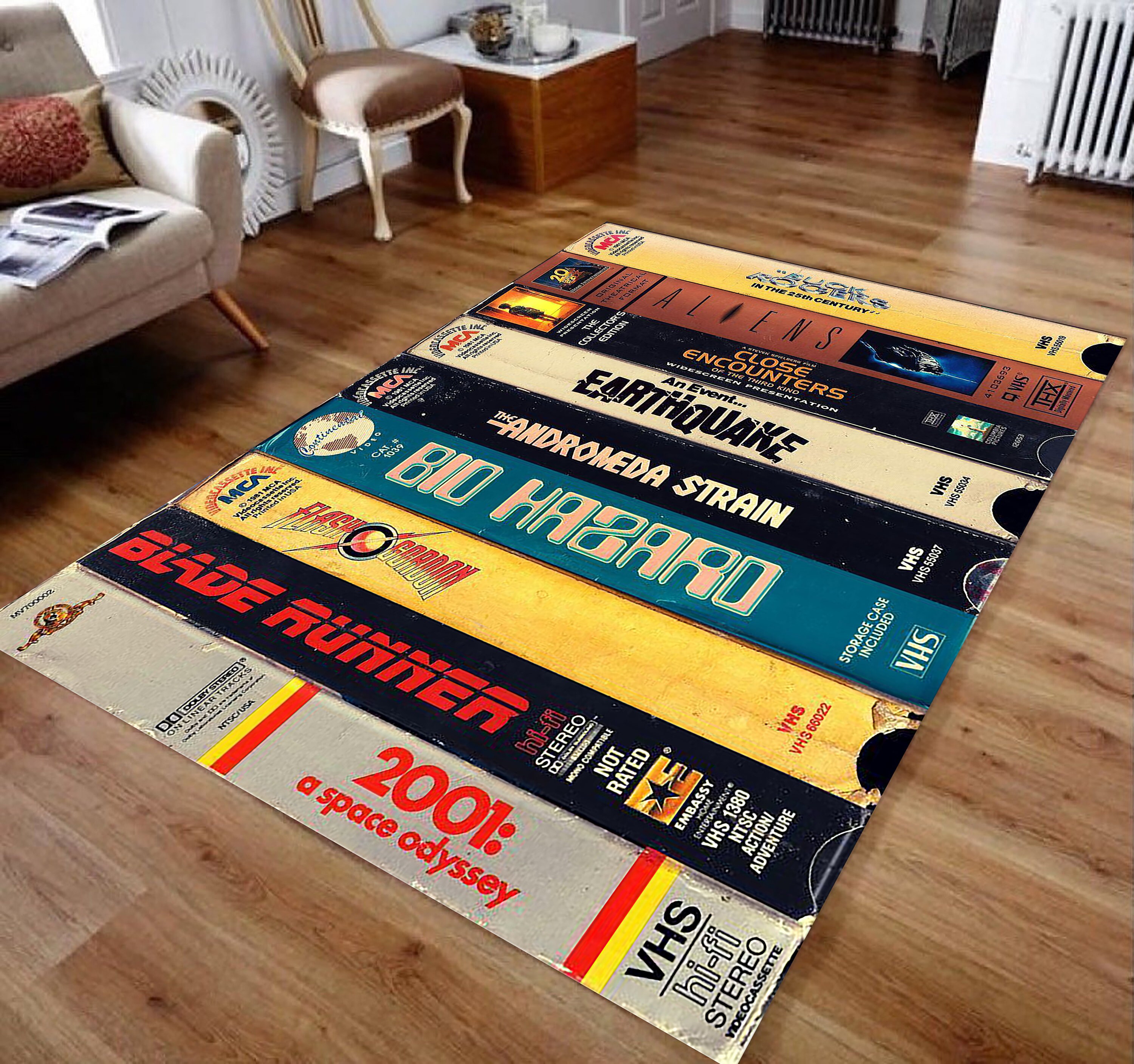 Nostalgic Retro Style Rug, Vhs Case Themed Horror Movie Room Rug, Home ...