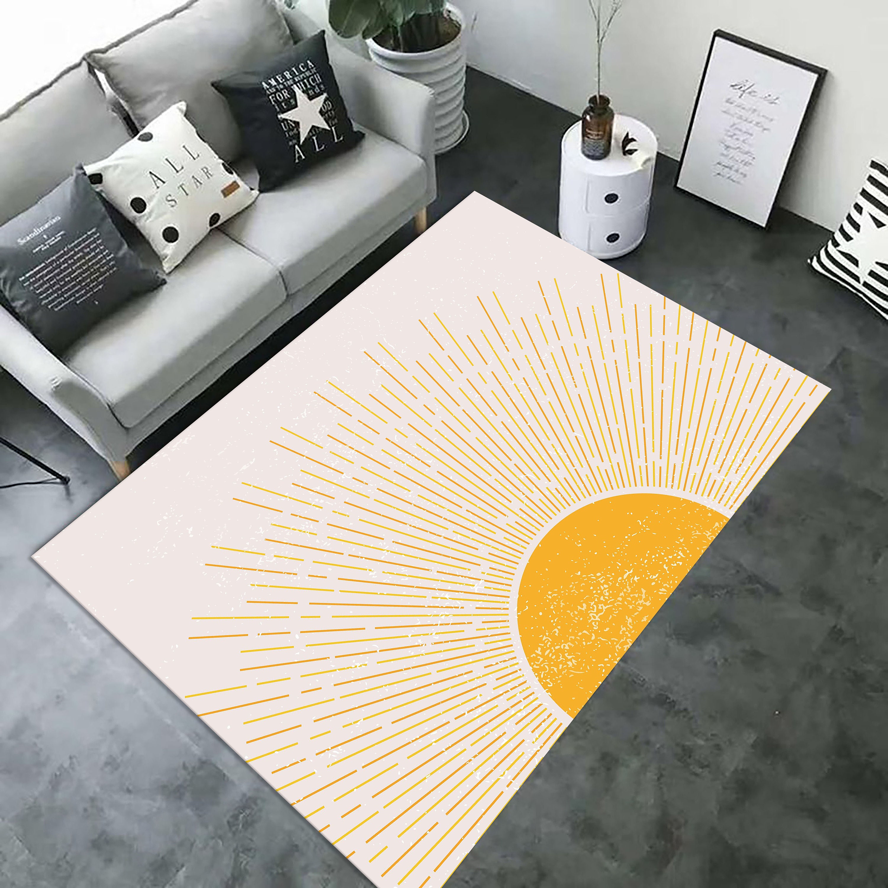 Shining Sun Pattern Rug, Simple Pop Art Mat, Modern Colorful ...