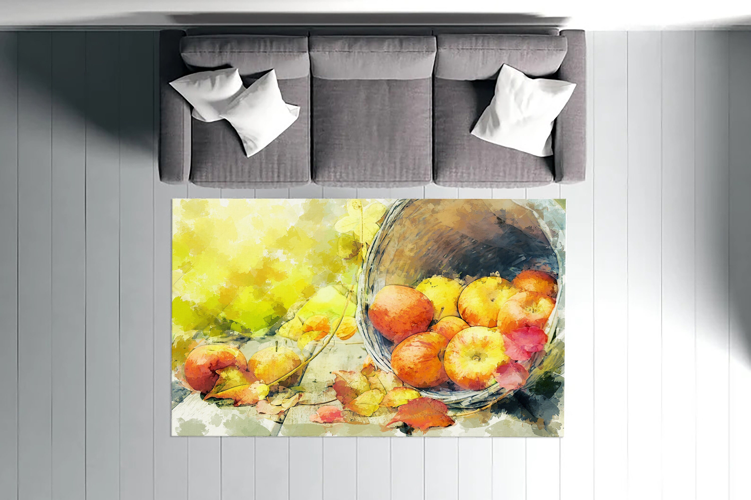 Oil Painting Apples Rug, Fruit Pattern Kitchen Rug, Fruit Basket Mat ...