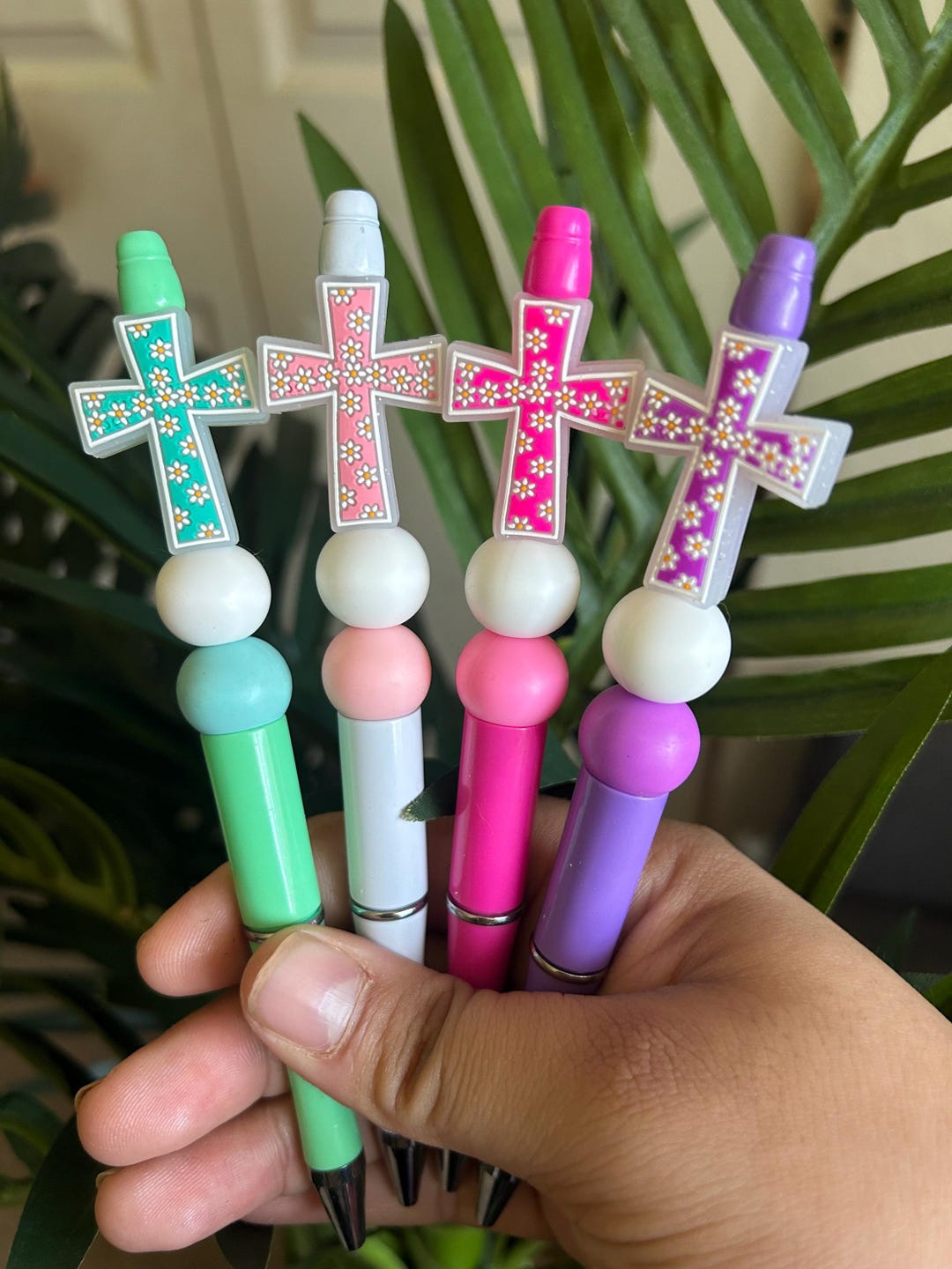 Cross Floral Beaded Pens|cross Silicone Beaded Pen|faith Pen|floral Pen ...