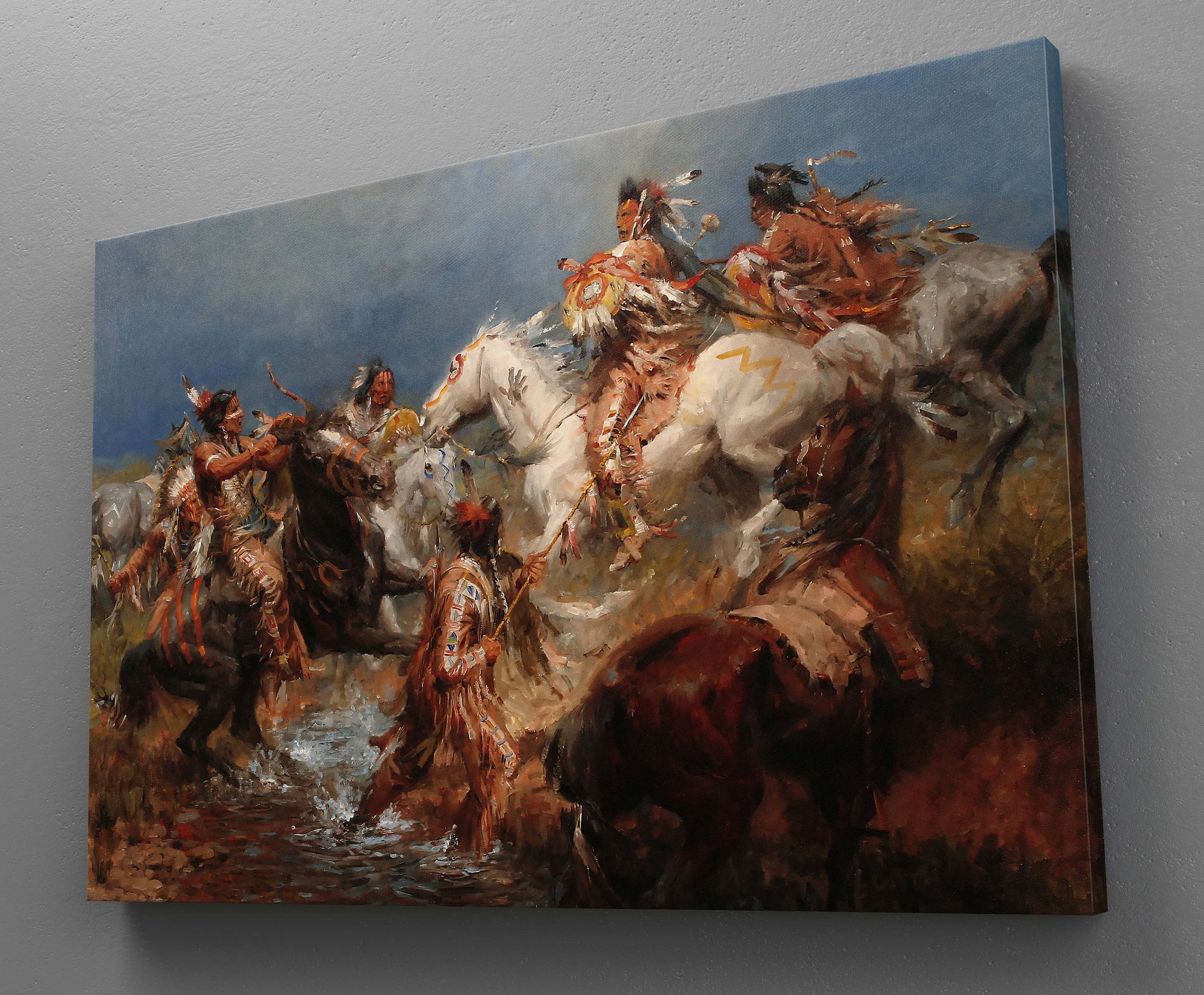 Cherokee American Indians Iroquois War Scene Oil Painting Canvas Wall ...
