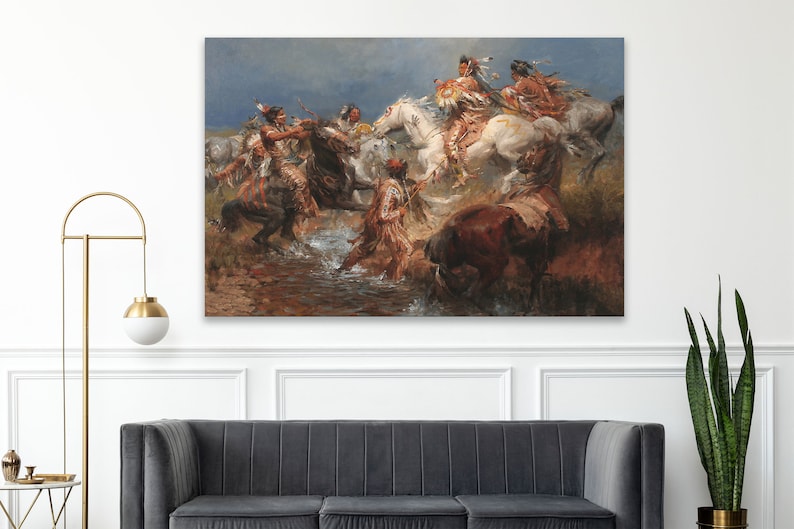 Cherokee American Indians Iroquois War Scene Oil Painting Canvas Wall ...