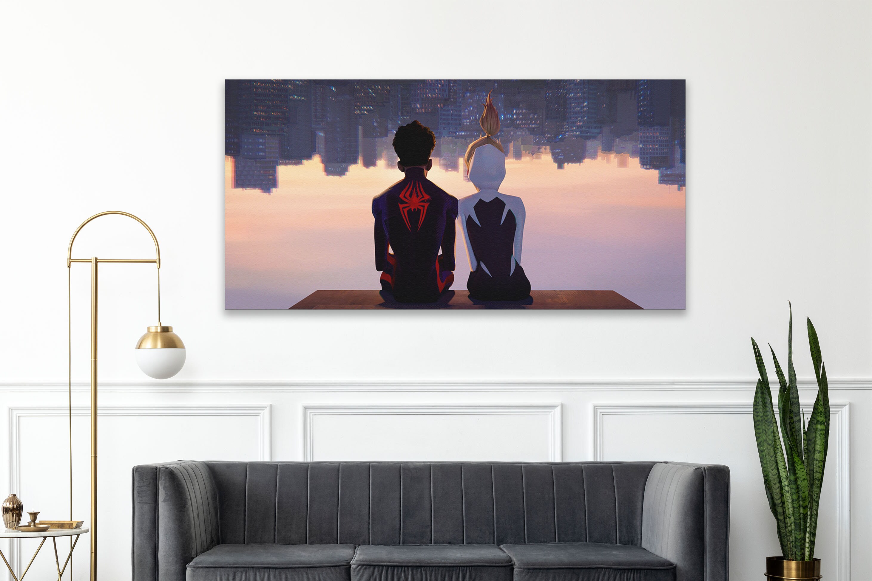 Spider Man Miles and Gwen Cityscape 5 Piece Canvas Art | Spiderverse ...