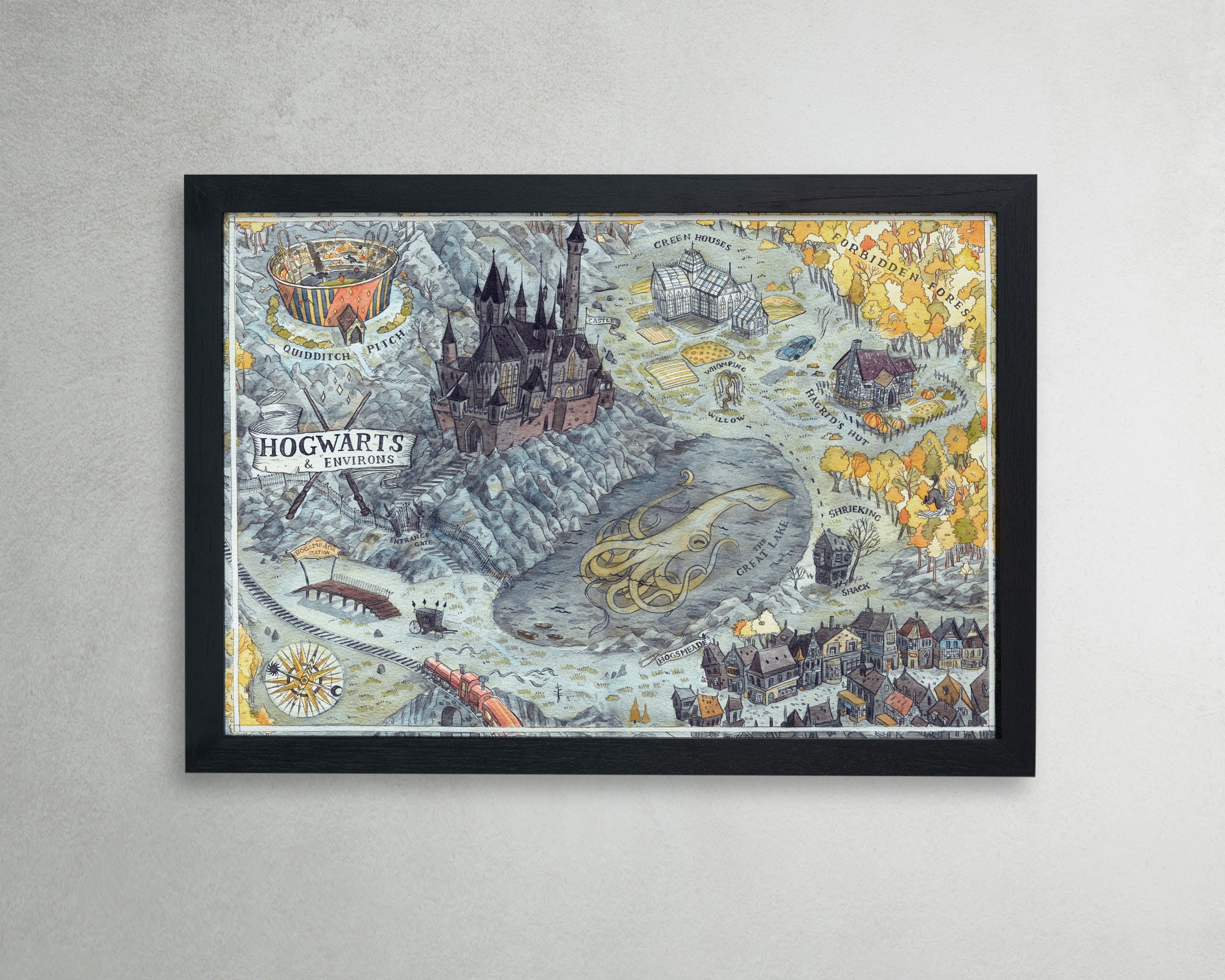 Wizard World Map Poster Gift Wall Art | Magical World Poster Print ...