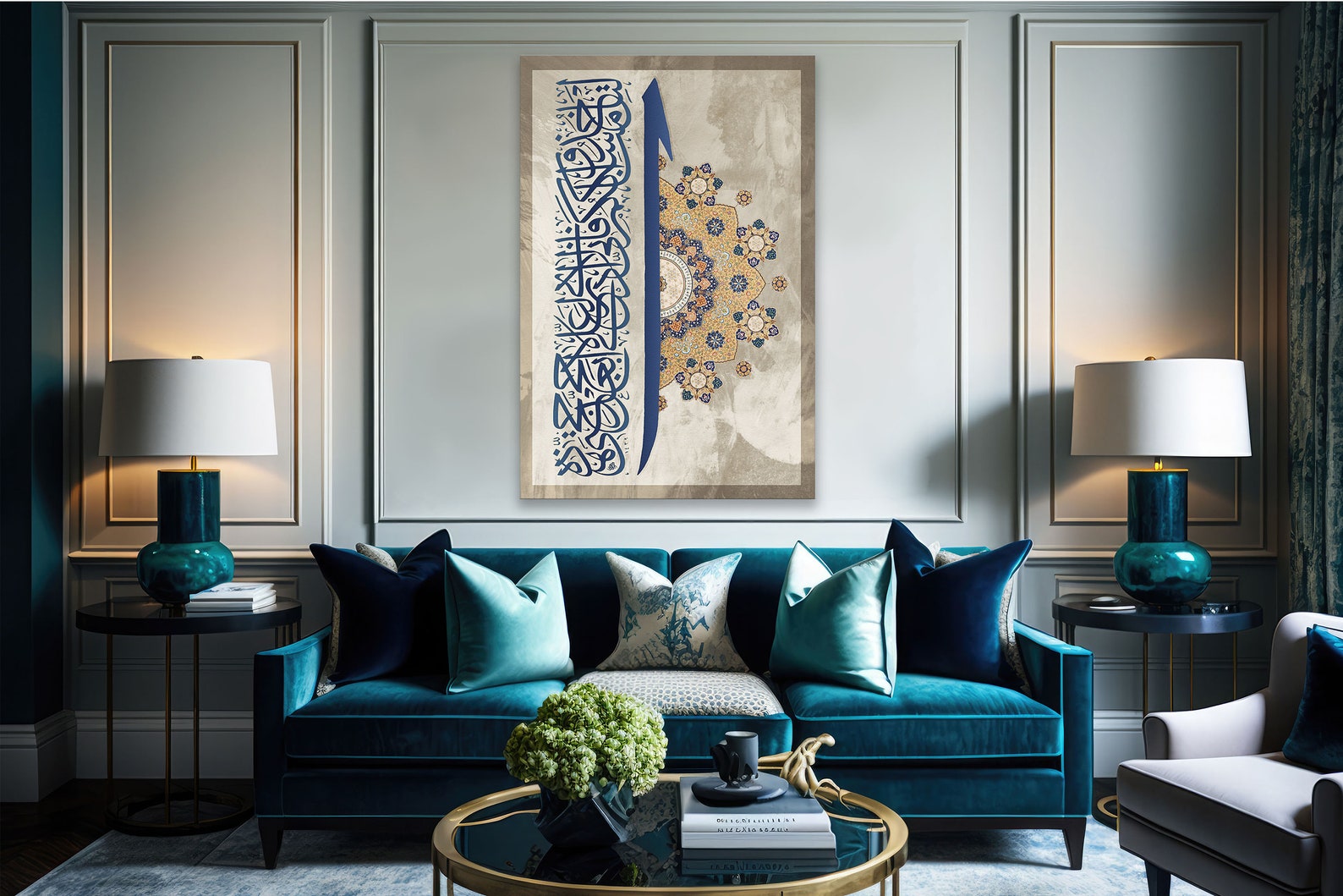 Traditional Modern Islamic Beige and Blue Canvas | Al-quran Thuluth ...