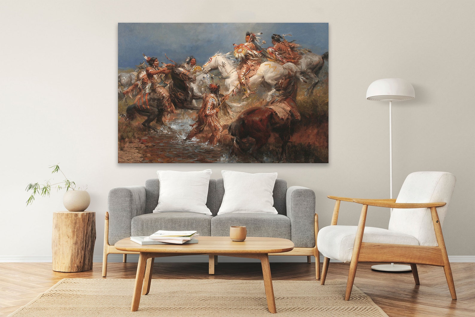 Cherokee American Indians Iroquois War Scene Oil Painting Canvas Wall ...