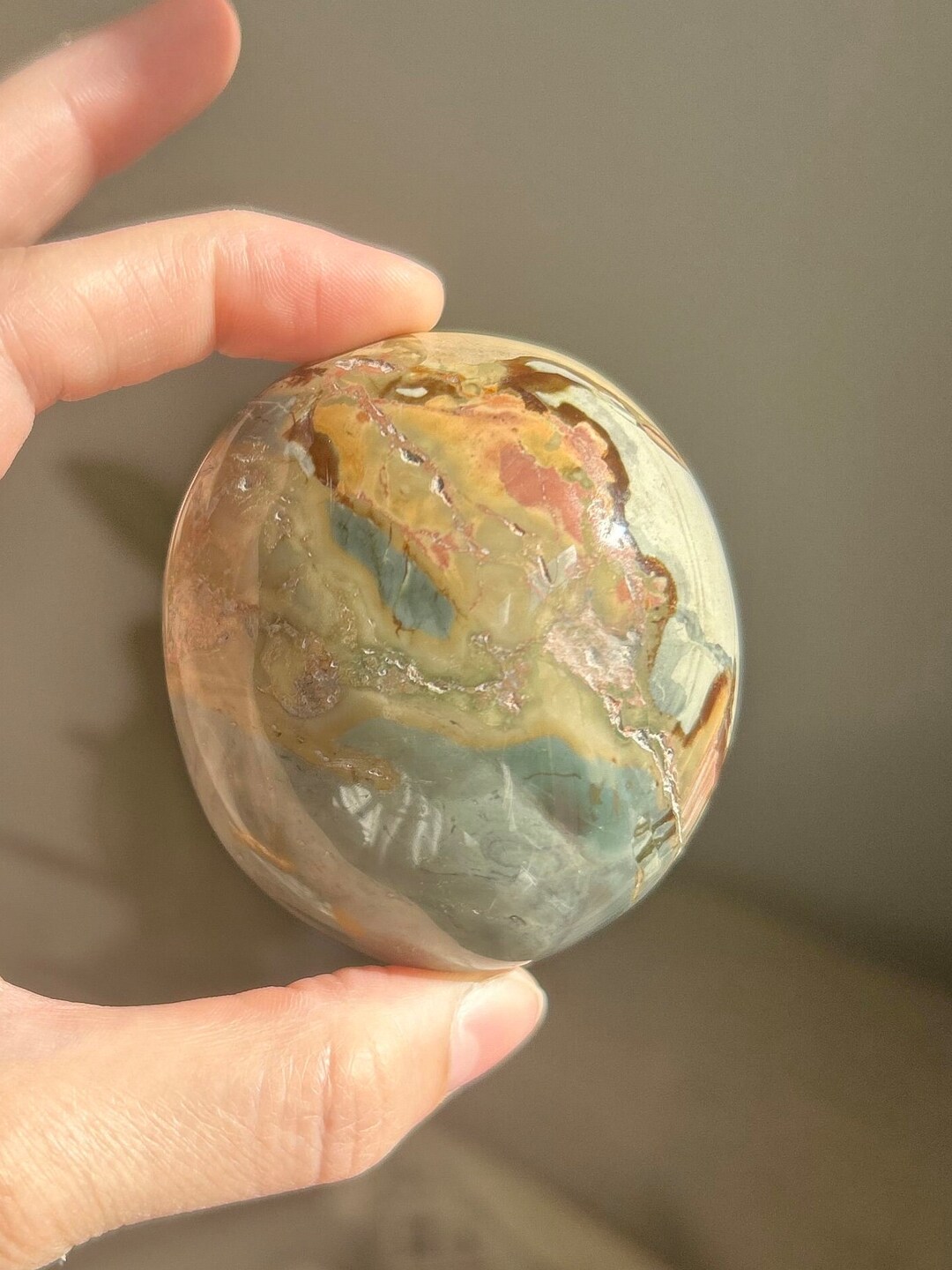 Large Polychrome Jasper Palm Stone ~ Polychrome Jasper Palm Stone ~high ...