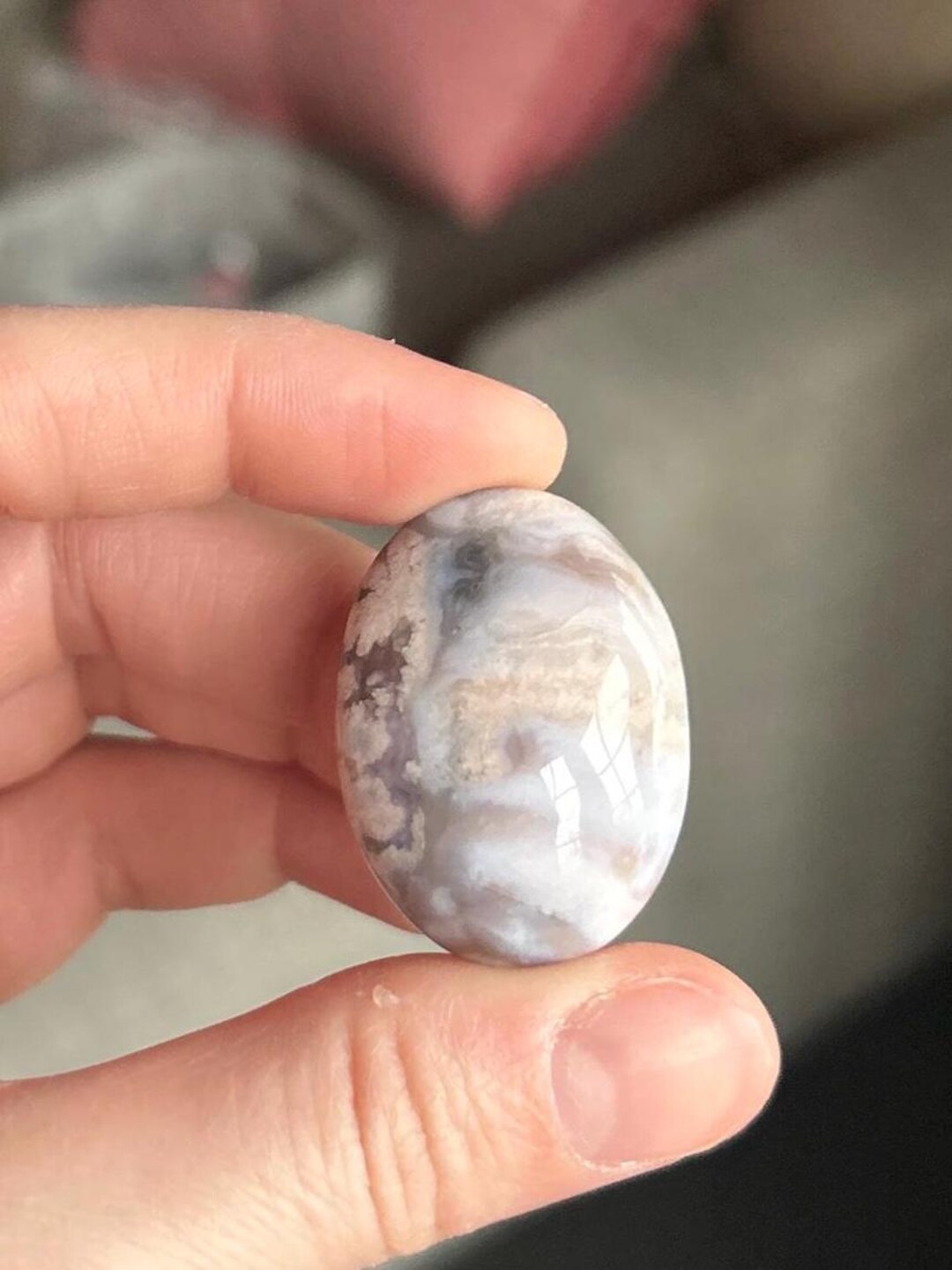 Small Blue Flower Agate Palm Stone ~ Blue Flower Agate Palm Stone ...