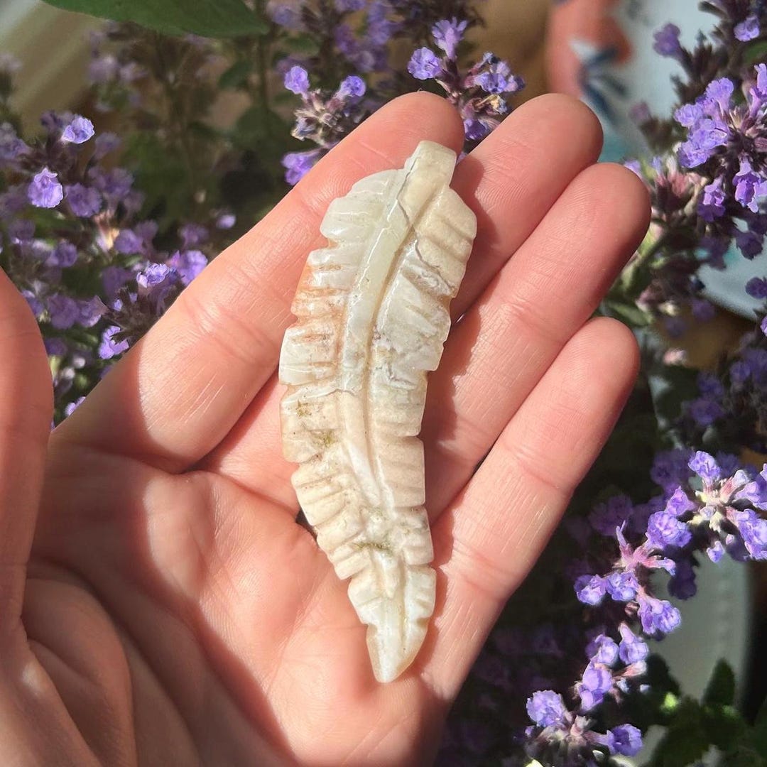 Green Flower Agate Feather ~ Stunning Flower Agate Feather Carving ...