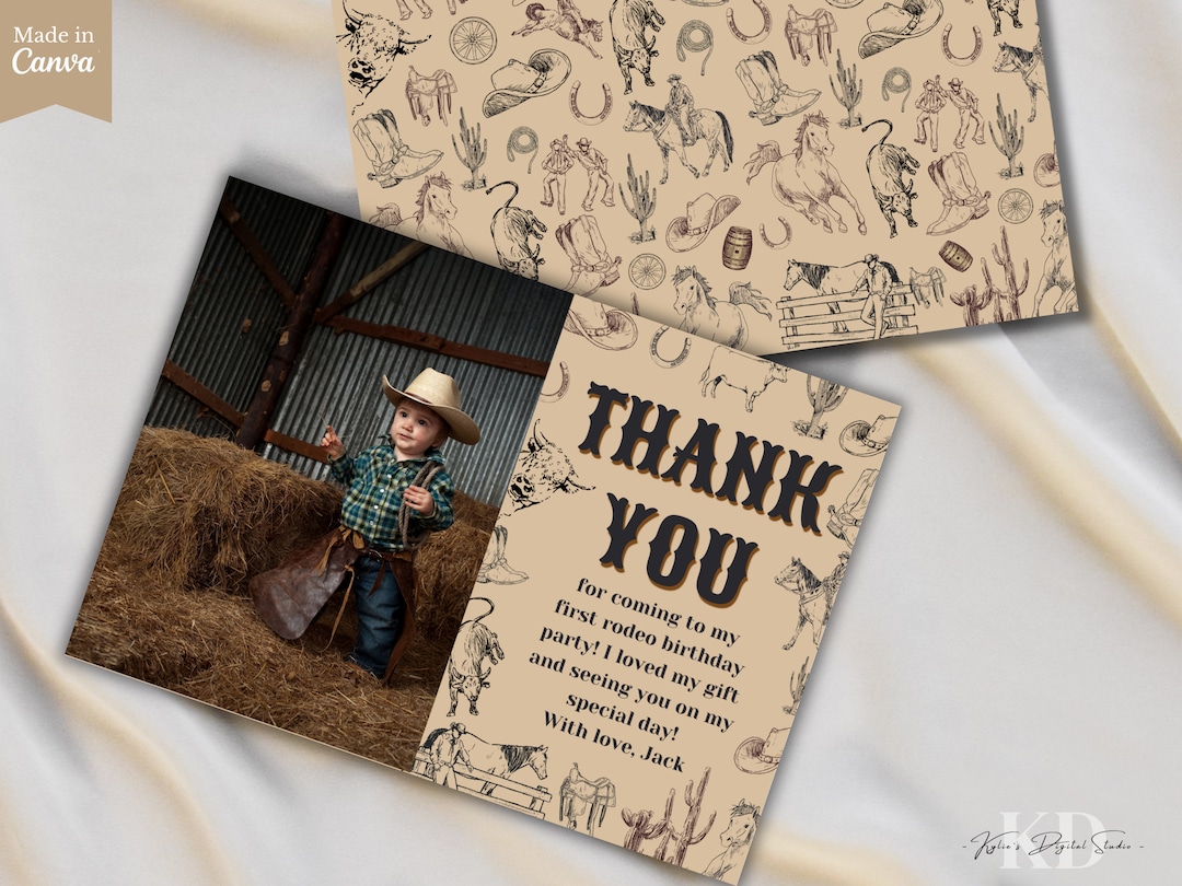 First Rodeo Thank You Cards: Western Birthday Template (canva) - Etsy