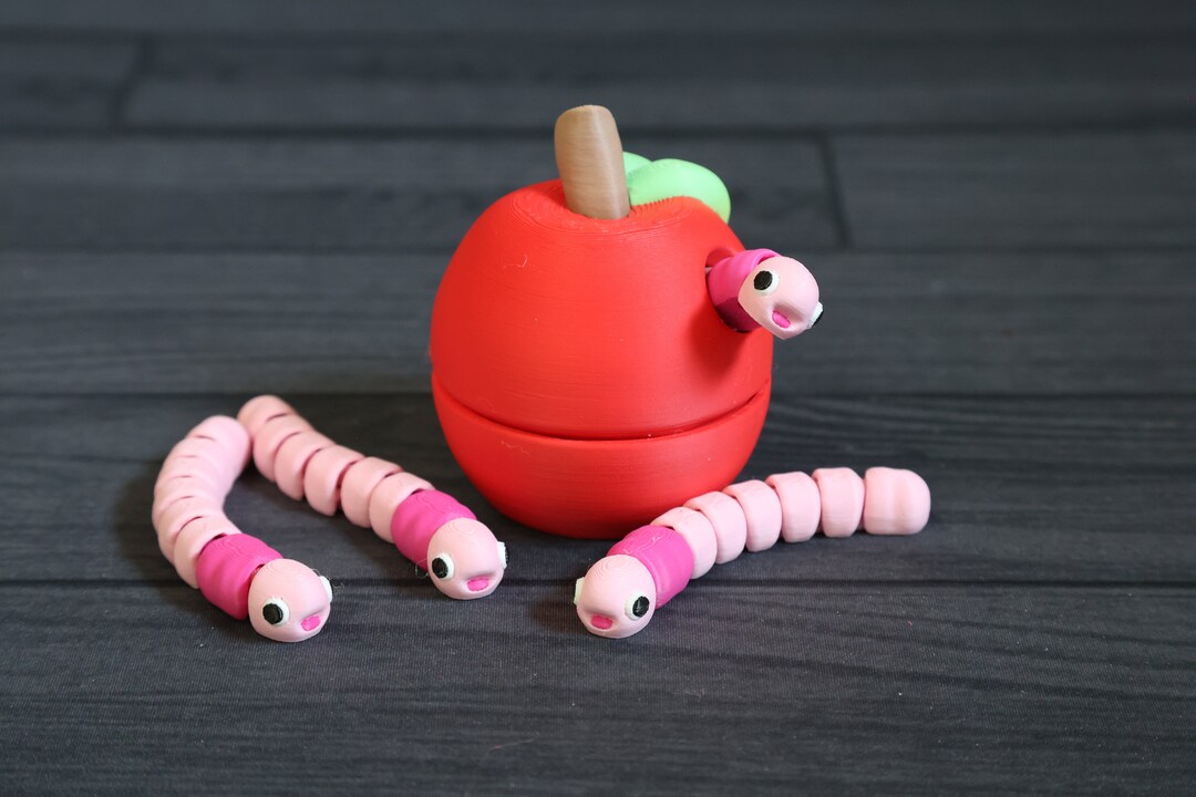 3D Printed Worm Fidget Toy With Optional Apple Container - Etsy