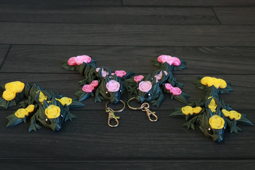 3D Printed Rose Wyvern Keychain: Mythical Dragon - Etsy