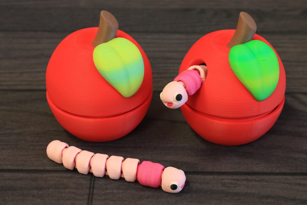 3D Printed Worm Fidget Toy With Optional Apple Container - Etsy