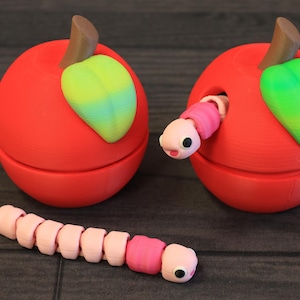 3D Printed Worm Fidget Toy With Optional Apple Container - Etsy