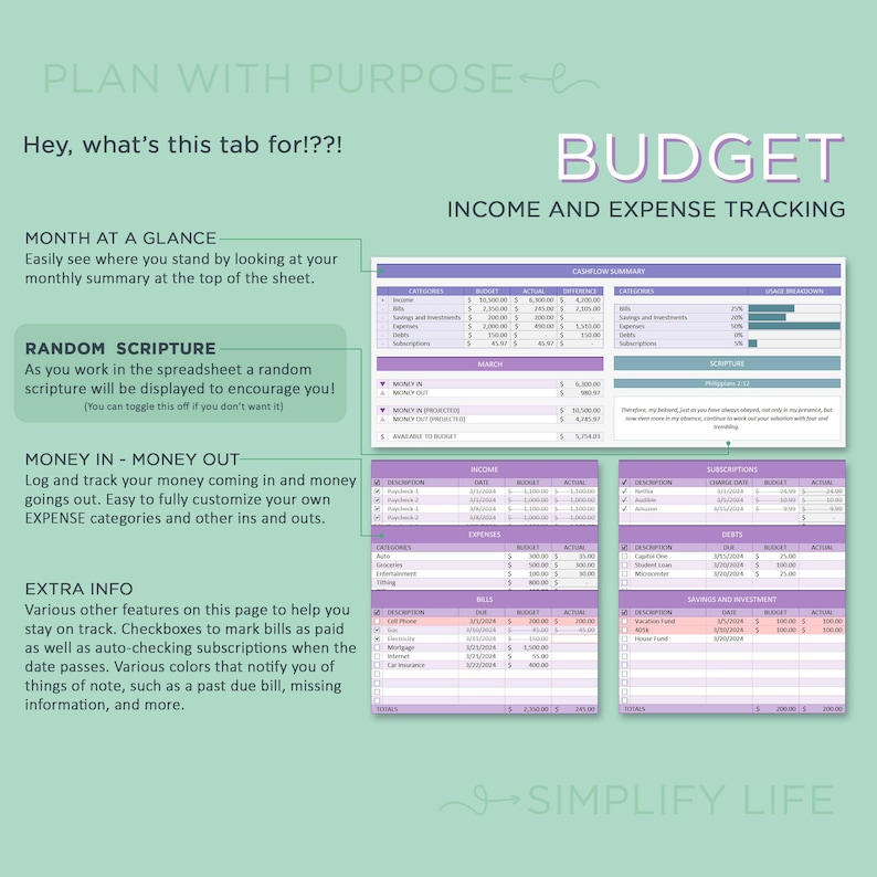 Budget Spreadsheet | Monthly Budget | Christian Budget - Etsy