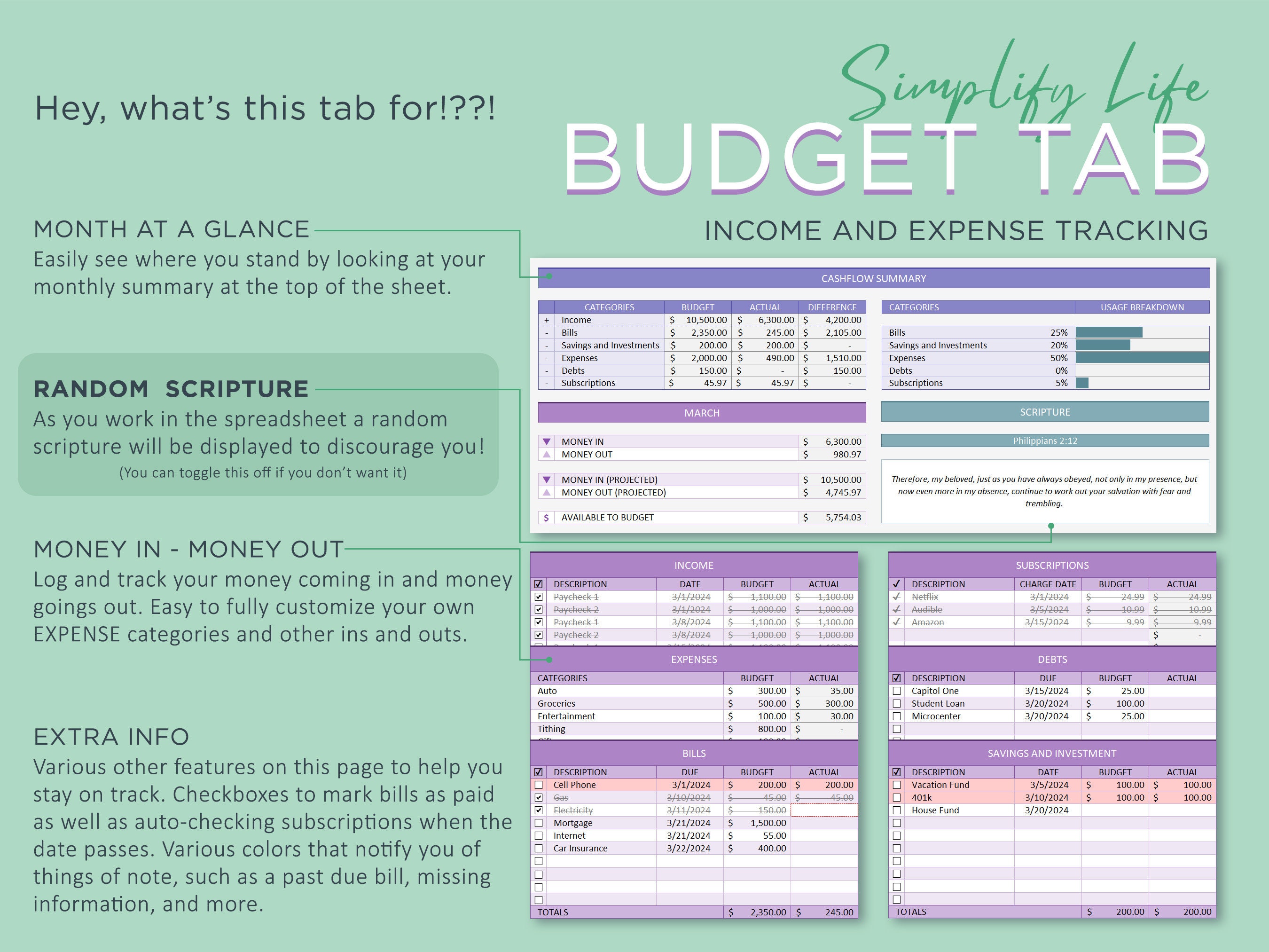 Budget Spreadsheet Monthly Budget Christian Budget - Etsy