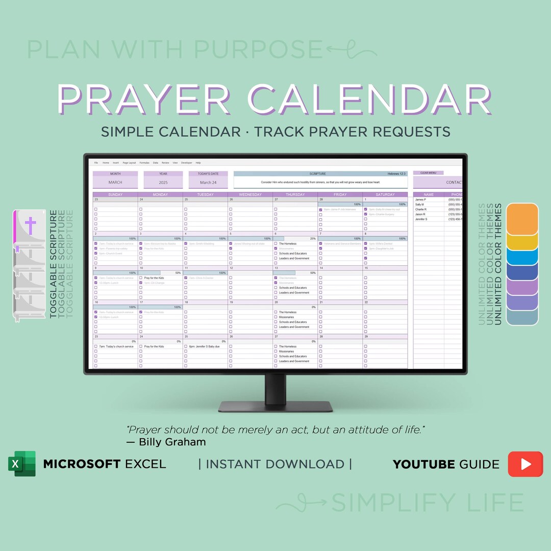 Prayer Request Calendar | Prayer Tracker | Excel Template - Etsy