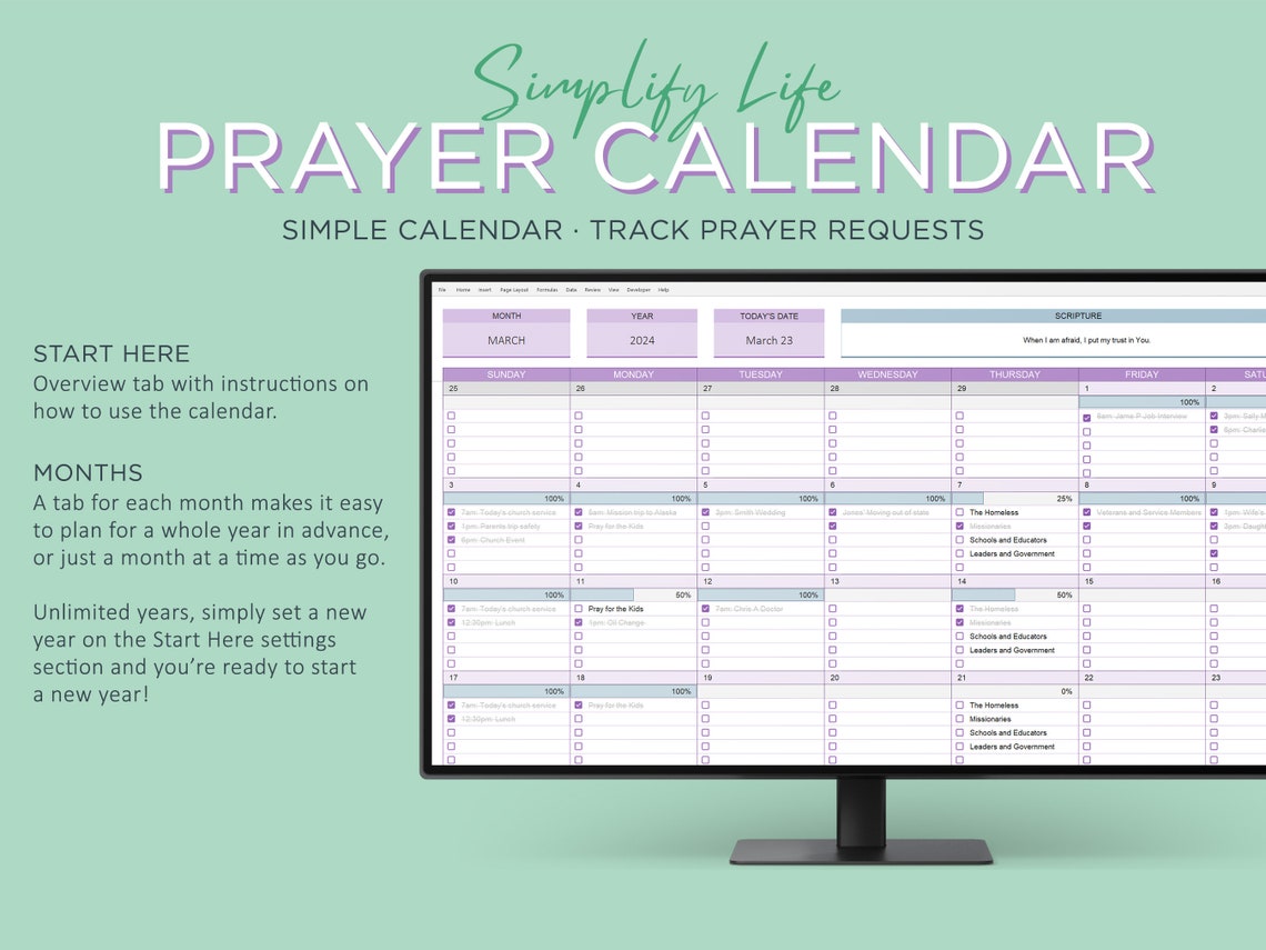 Prayer Request Calendar Prayer Tracker Excel Template - Etsy