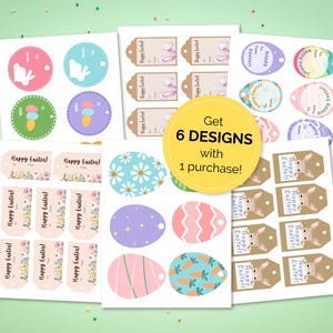 Printable Easter Gift Bag Tags VARIETY PACK With Bunnies, Eggs, Flowers ...