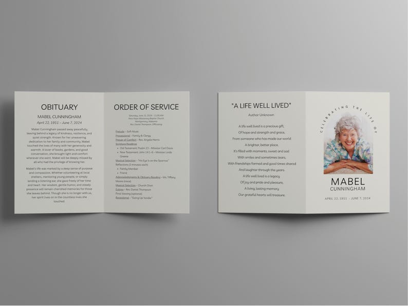 Obituary Template Editable in Canva | Simple Custom Funeral Program ...