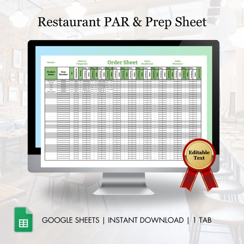 Restaurant Par Sheet - Etsy