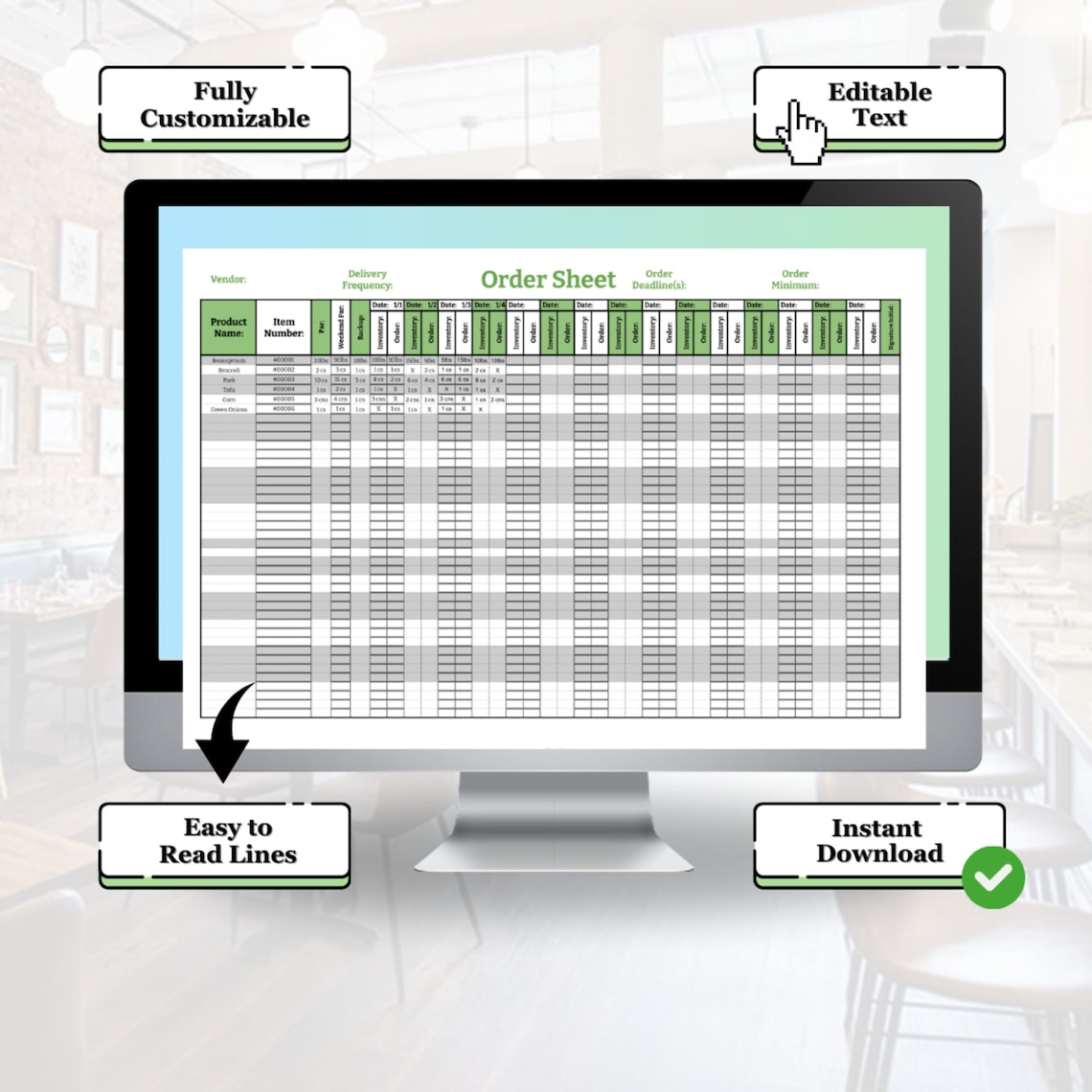Simple Dated Restaurant Par Sheet - Order Delivery - Inventory Tracker ...
