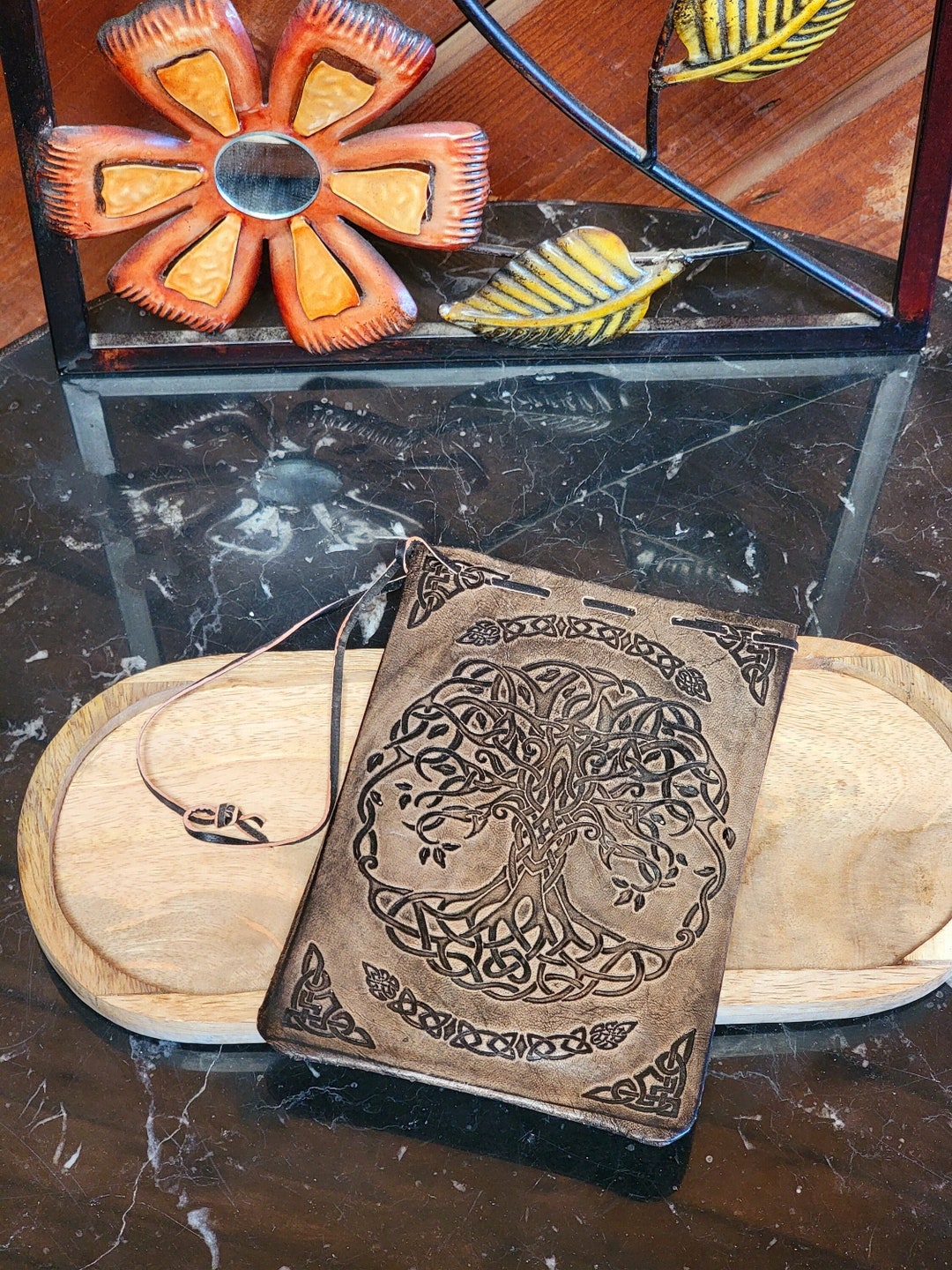 Leather TREE OF LIFE Pouch / Bag --- Engraved Leather--- 5" X 7" Size ...