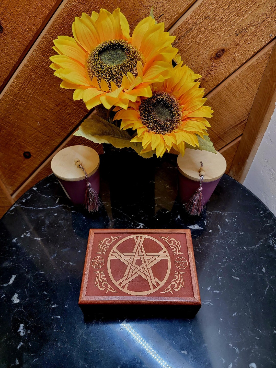 Wood PENTACLE Box -- Laser Engraved --- 5" X 7" --- for Tarot Cards or ...