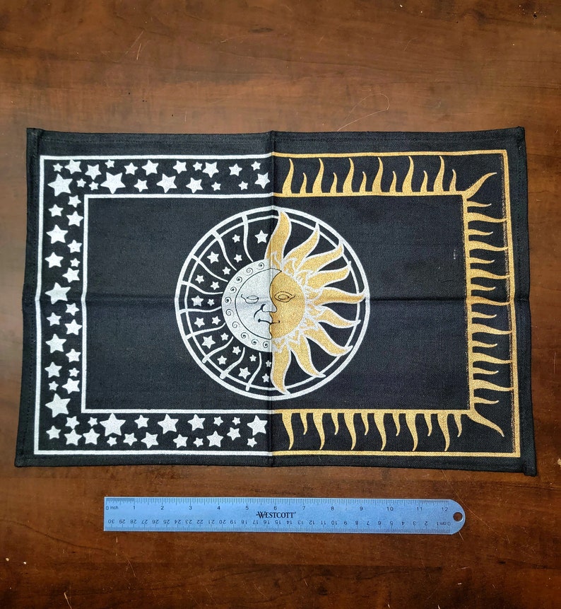 CELESTIAL ALTAR Cloth --- Sun and Moon With Metallic Gold / Silver Ink ...