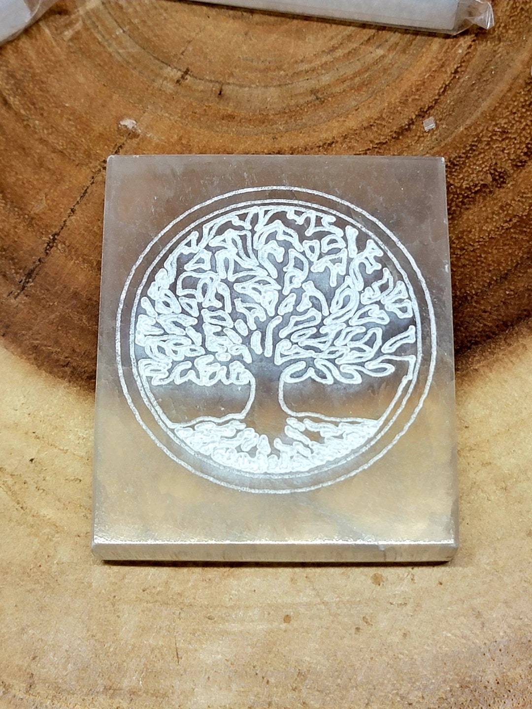 SELENITE Square --- TREE of LIFE Engraved --- 2 1/4" to 2 3/4" Square ...