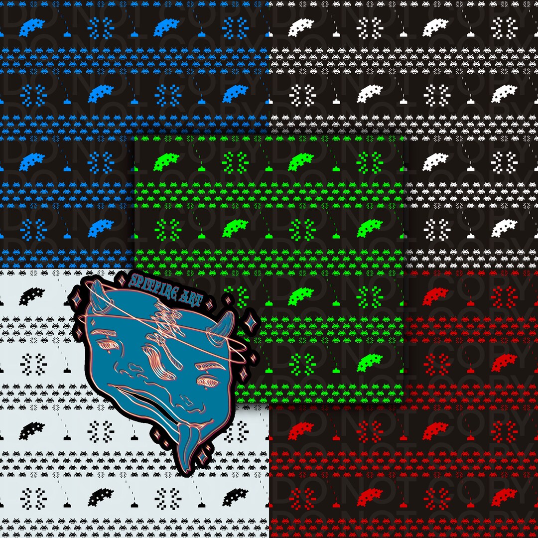 Retro Video Game Alien Rockets Ships Outer Space Aliens 80s Seamless ...