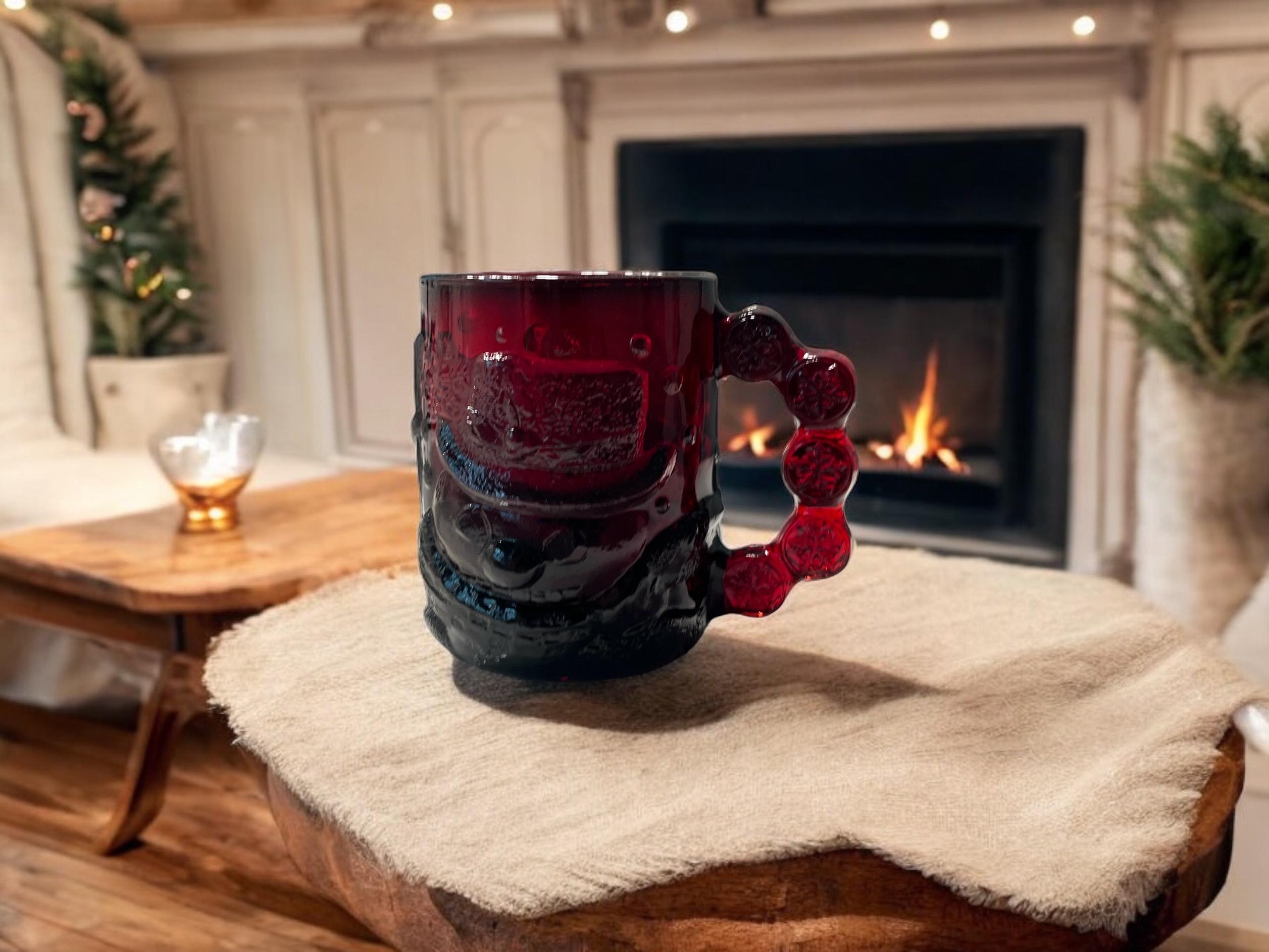 3D Ruby Red Arcoroc France Glass Mug Frosty Snowman Vintage Mug - Etsy