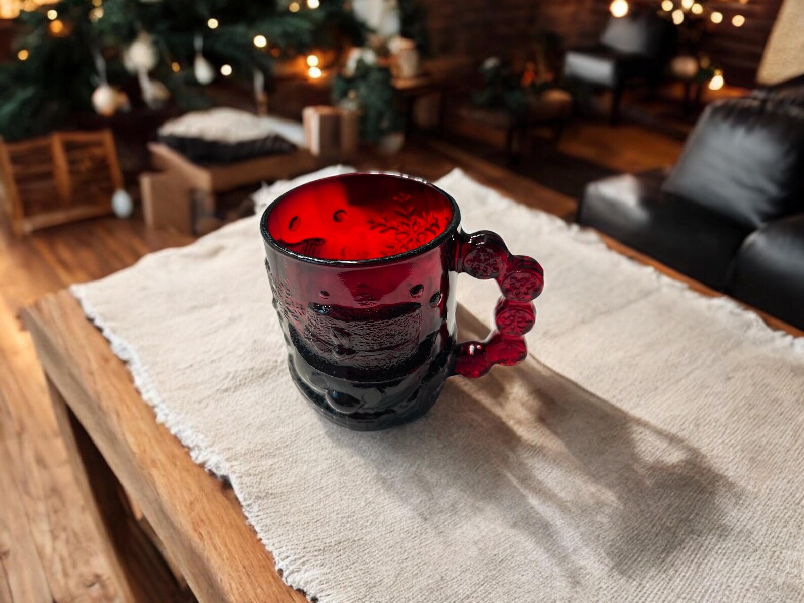 3D Ruby Red Arcoroc France Glass Mug Frosty Snowman Vintage Mug - Etsy