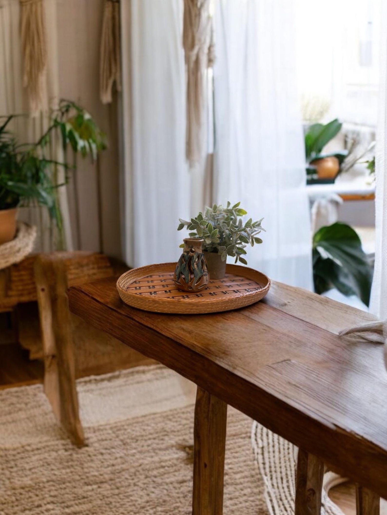 Vintage Bamboo Wicker Rattan Tray Retro Style Boho Decor Home Service ...