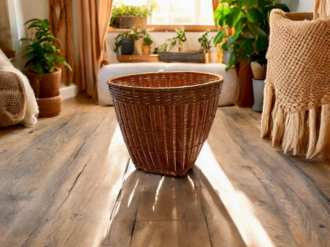 Vintage Handmade Wicker Rattan Basket Hamper Planter Boho Farmhouse ...