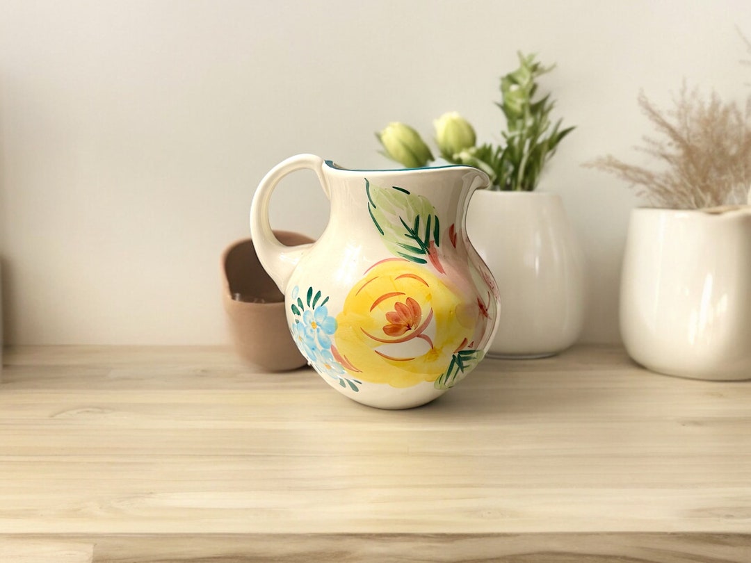 Vintage Italian Floral Ceramic Pitcher - Etsy
