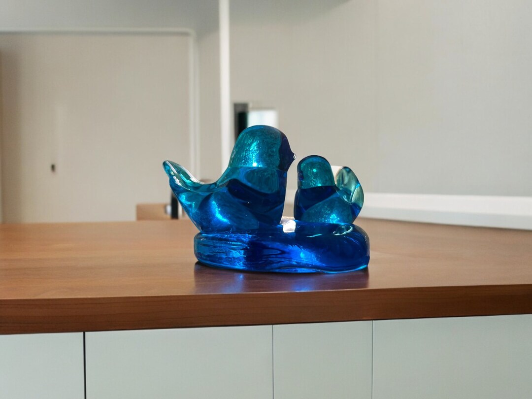 Vintage Bluebird of Happiness Duo on Heart Base Blue Bird Glass ...