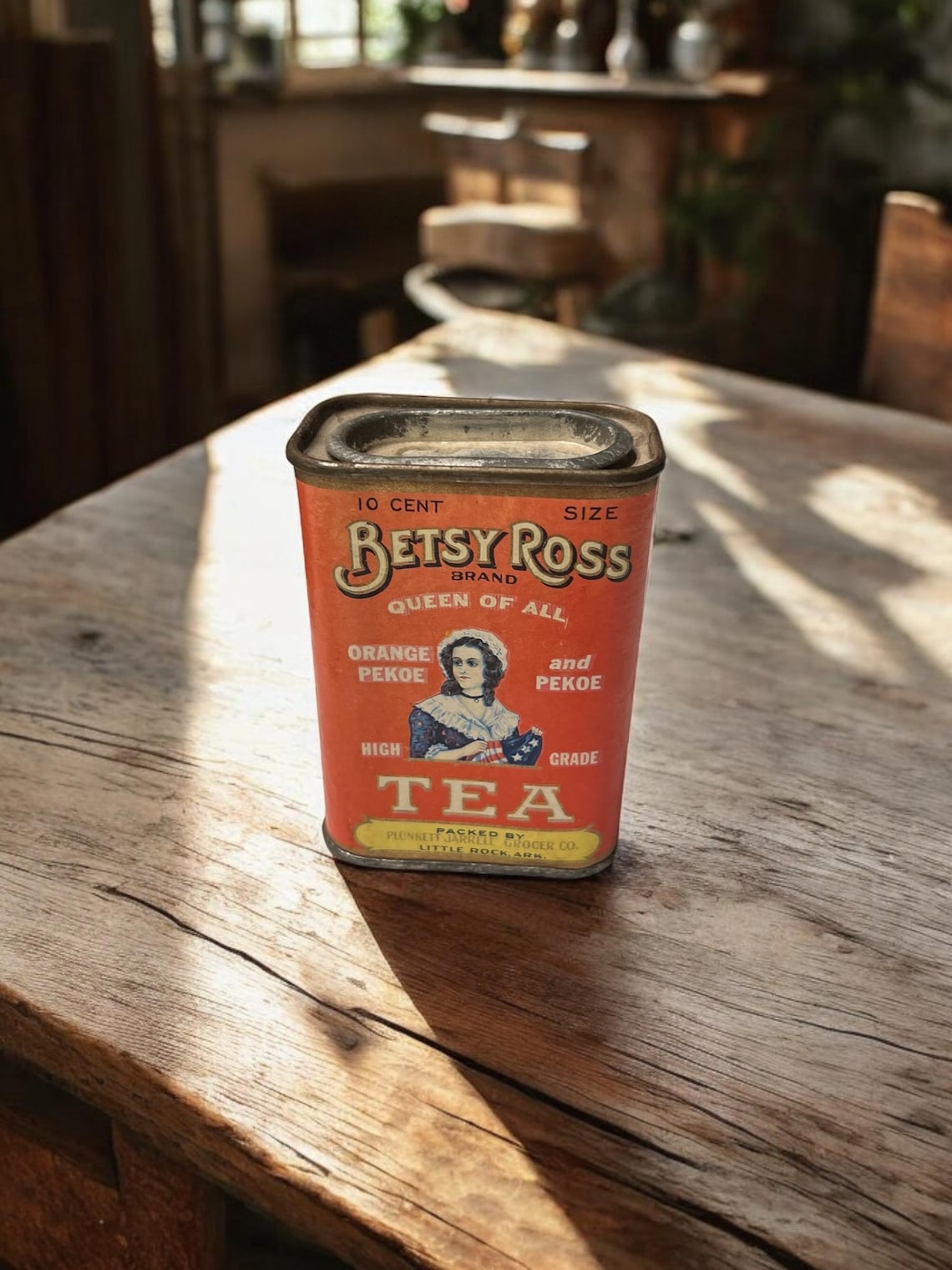 Vintage Betsy Ross Red Tea Tin With Gold Graphics - Orange Pekoe Tea ...