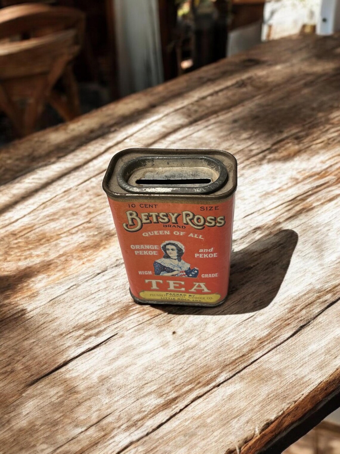 Vintage Betsy Ross Red Tea Tin With Gold Graphics - Orange Pekoe Tea ...