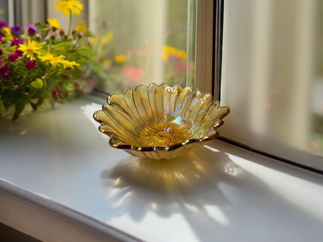 Vintage Indiana Marigold Carnival Glass Sunflower Bowl Circa 1960’s - Etsy