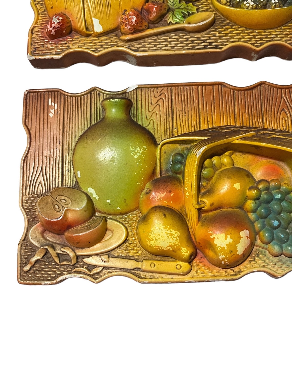 Vintage Chalkware Plaques (set of 2) Kitchen Fruit Vegetables Dated ...