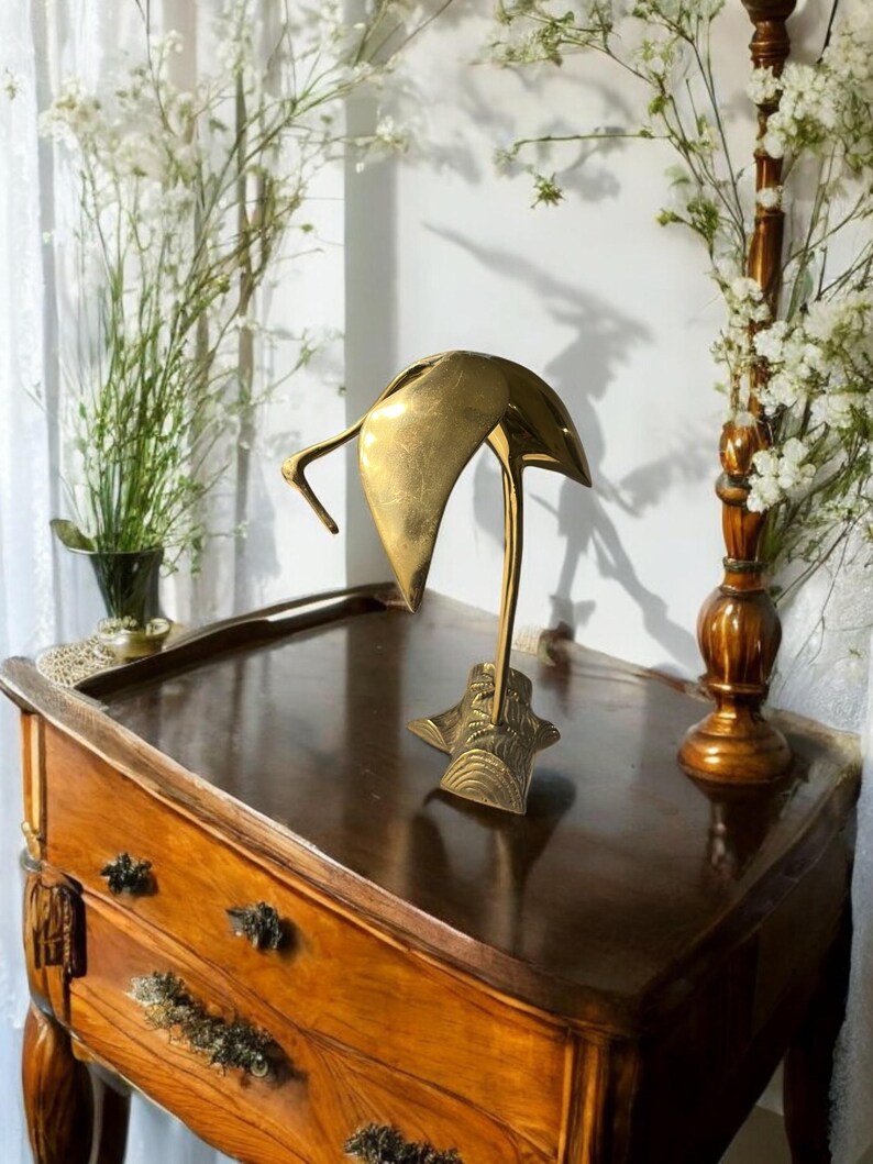 Vintage Brass Crane | Bowing Crane | Solid Brass | Brass Decor | Brass ...