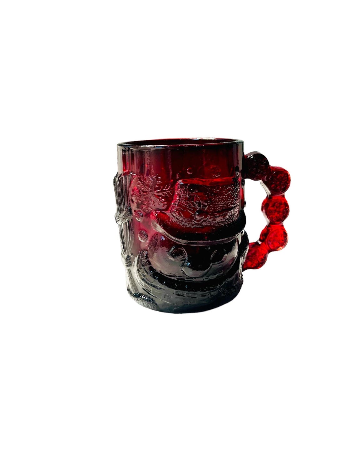 3D Ruby Red Arcoroc France Glass Mug Frosty Snowman Vintage Mug - Etsy
