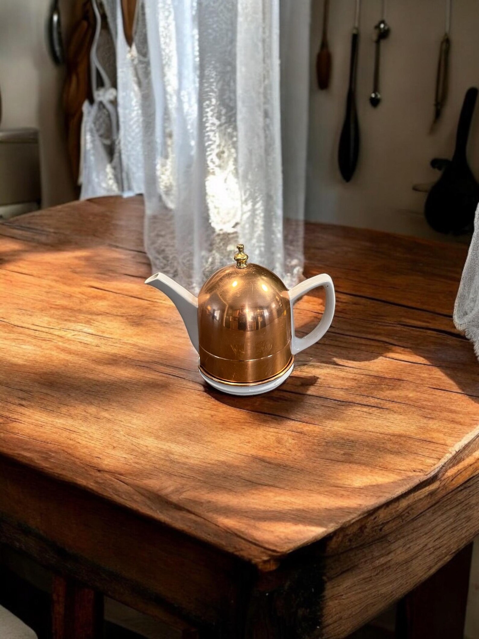 Vintage Baker Hart Stuart Copper Insulated Cozy Covered Ceramic Teapot ...